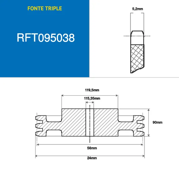 CMW - Roue fonte pré alésée - Triple denture - 06B3 - 38 dents - Pas de ...